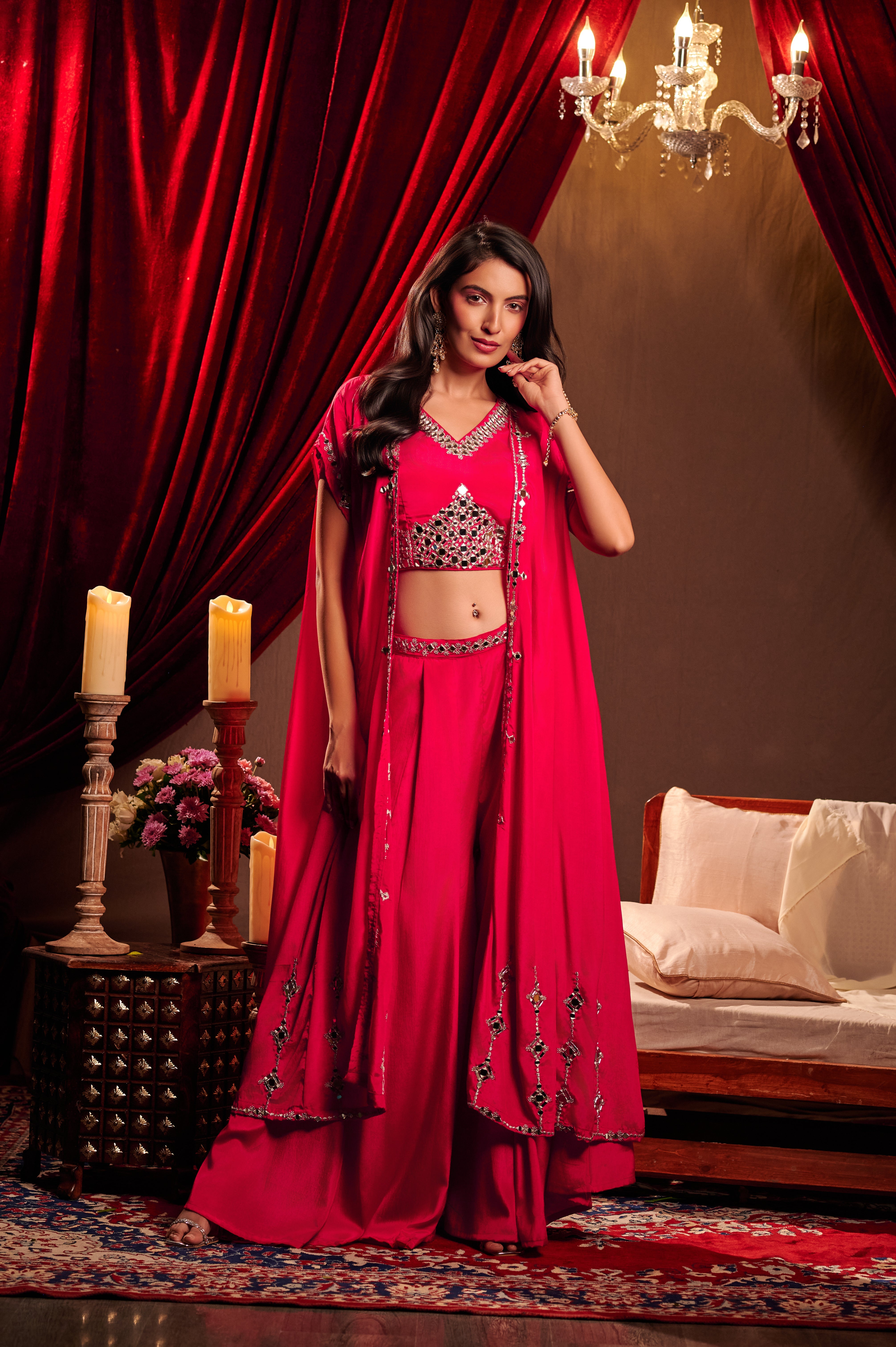 Magenta Mirror Embroidered lehenga set with Jacket – Cult91
