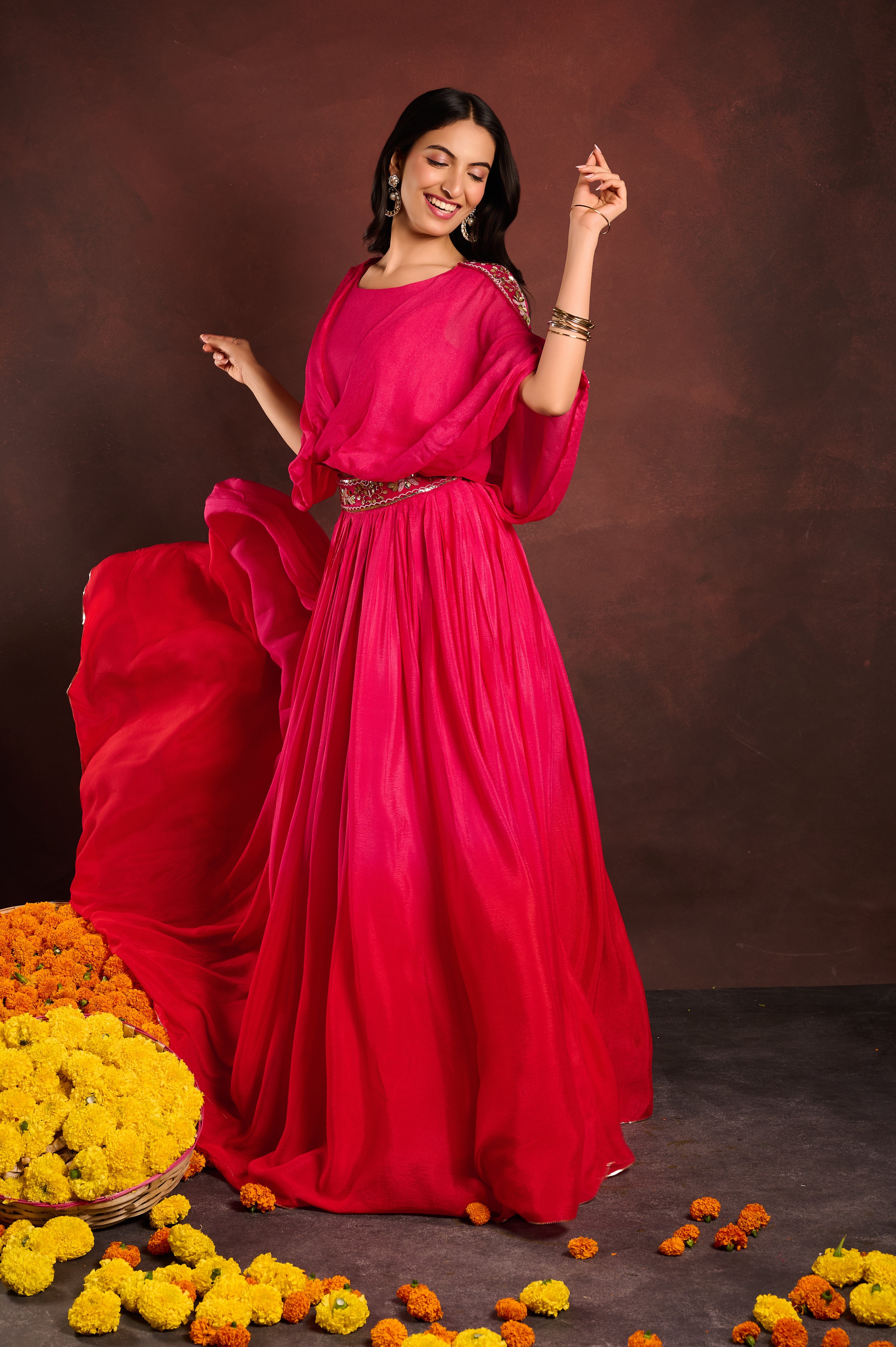 Duo toned Pink Orange wrap top & skirt set – Cult91